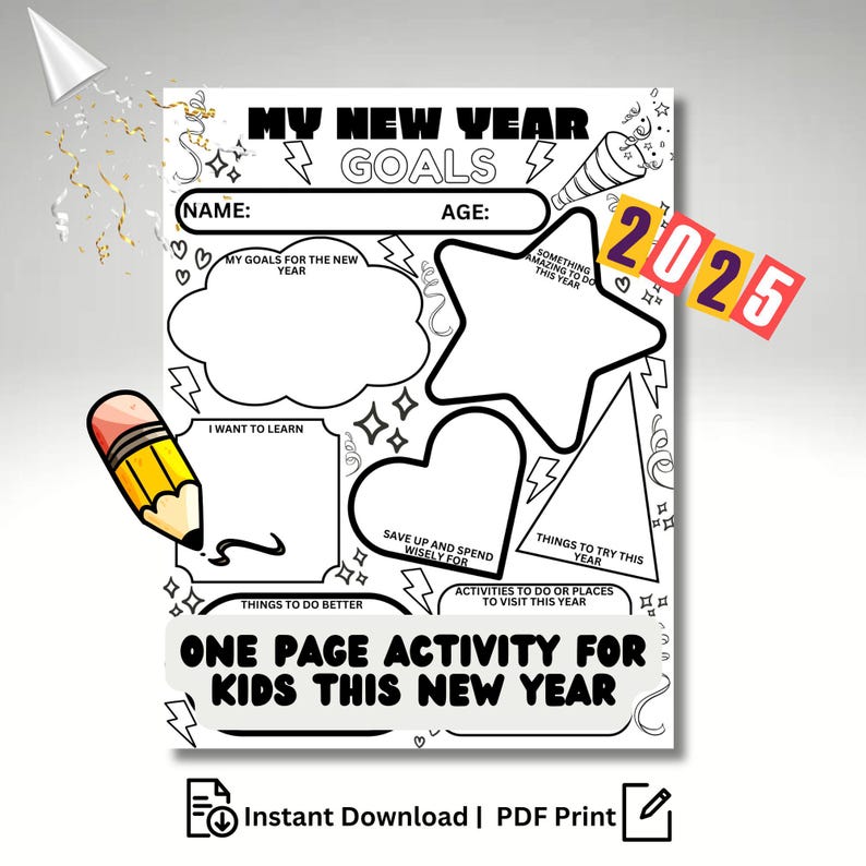 New Year’s Resolution Goals Printable for Kids | 2024 Year in Review ...