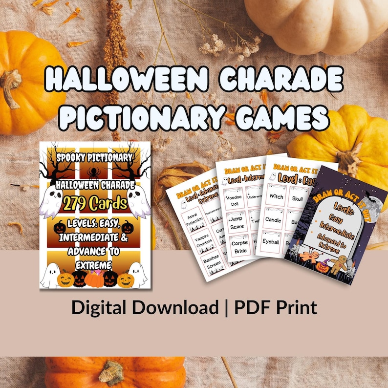 Halloween Charade Pictionary Printable Game Fun Halloween Family ...