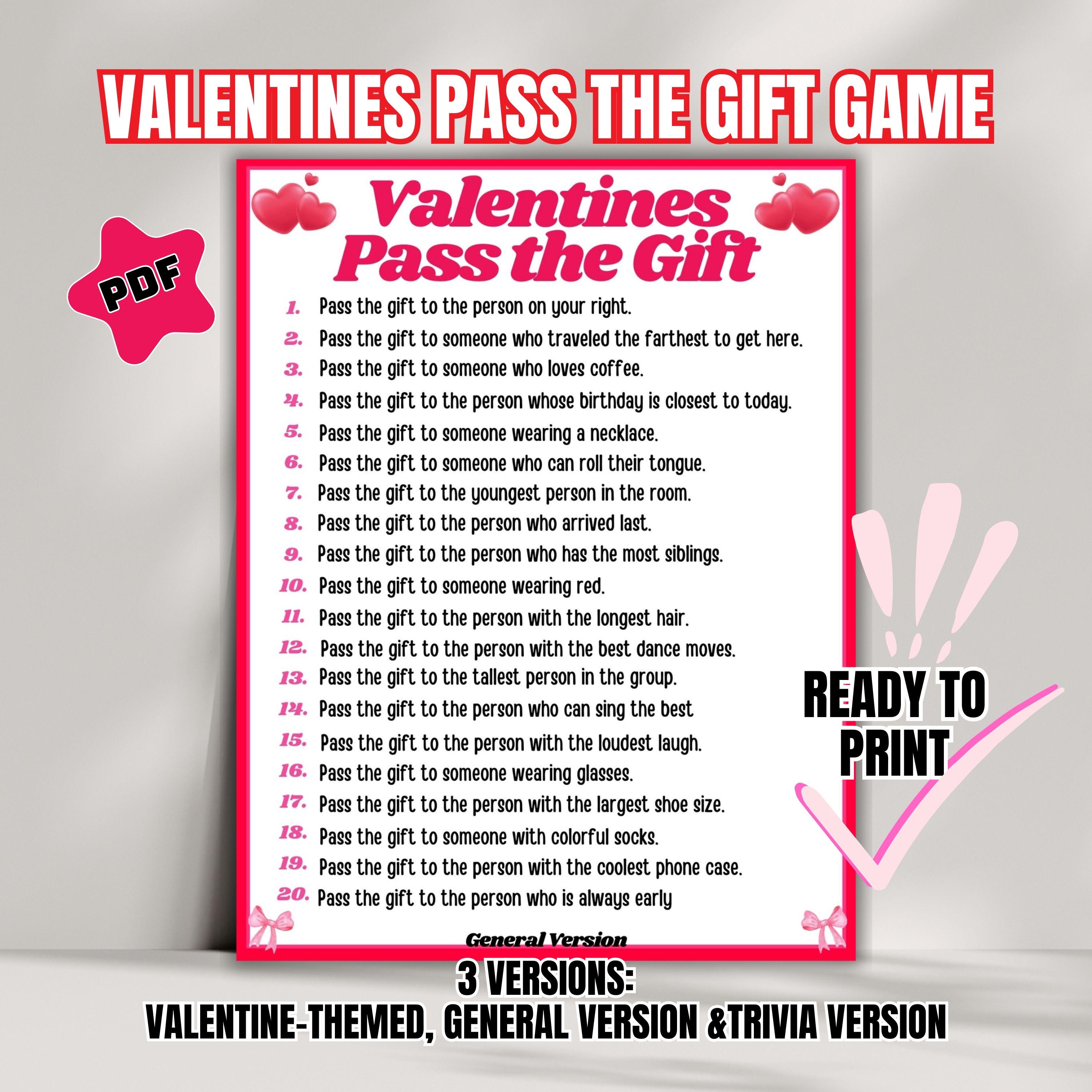 Valentine’s Pass the Gift Game, Pass the Gift Printable, Classroom ...