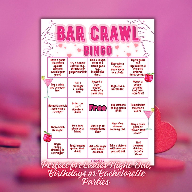 Bar Crawl Bingo Printable, Bar Crawl Games Printable, Birthday Bar Crawl Activity, Cruise Bar ...