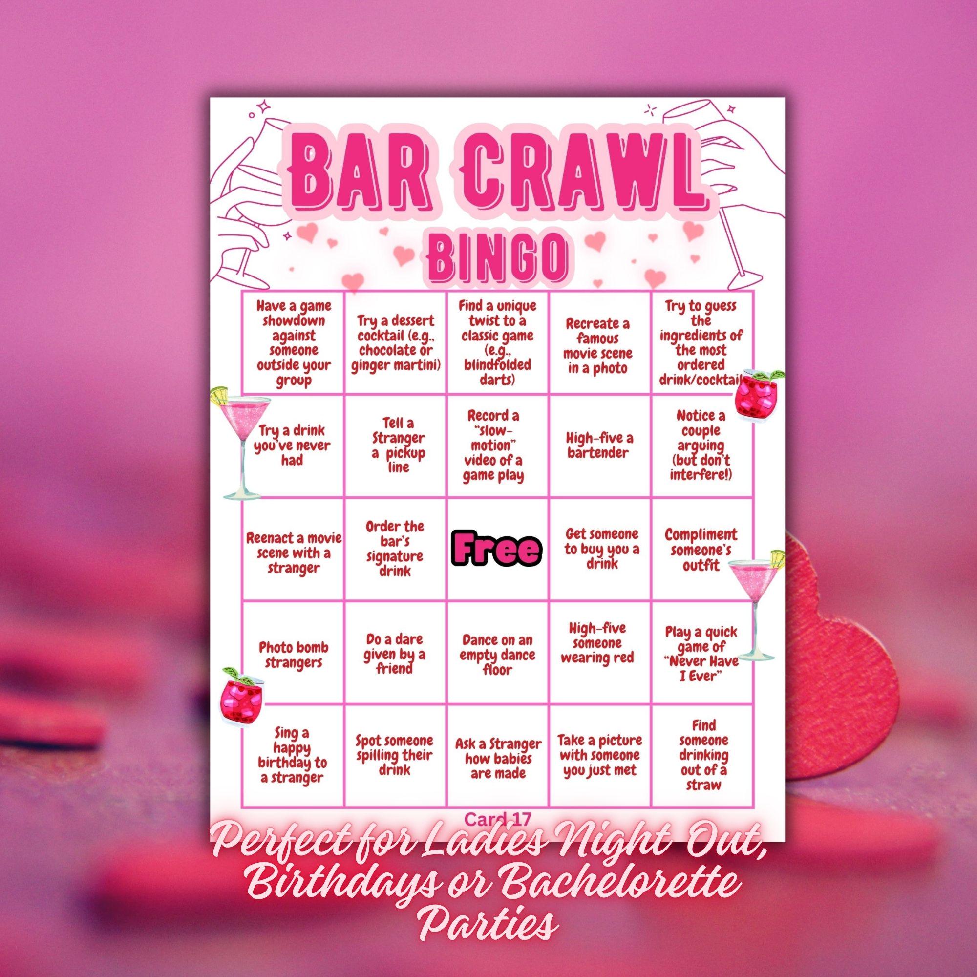Bar Crawl Bingo Printable, Bar Crawl Games Printable, Birthday Bar ...