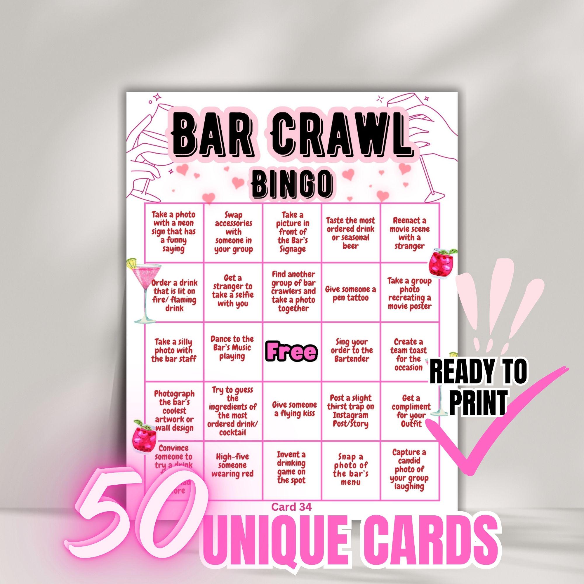 Bar Crawl Bingo Printable, Bar Crawl Games Printable, Birthday Bar ...