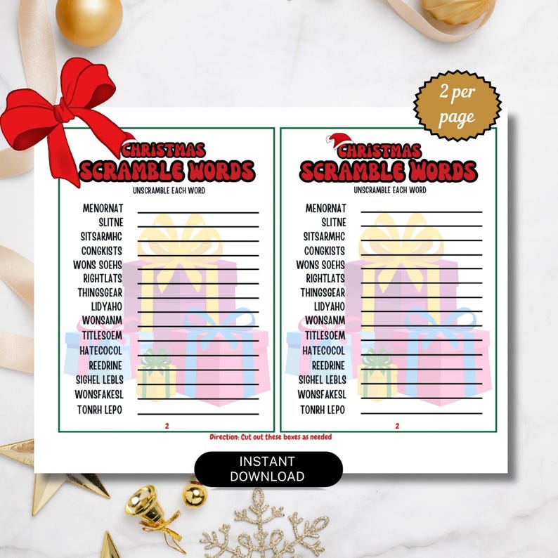 Printable Christmas Word Scramble Game: Holiday Party Activity (PDF) - Etsy