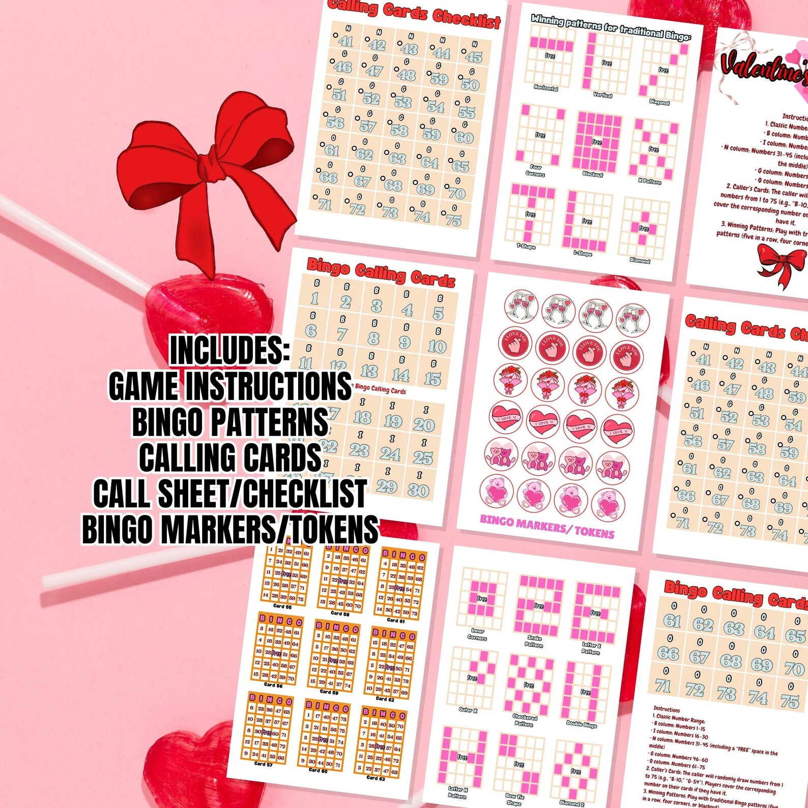 Valentine Bingo Cards Game Valentines Day Game Printable PDF Ladies ...