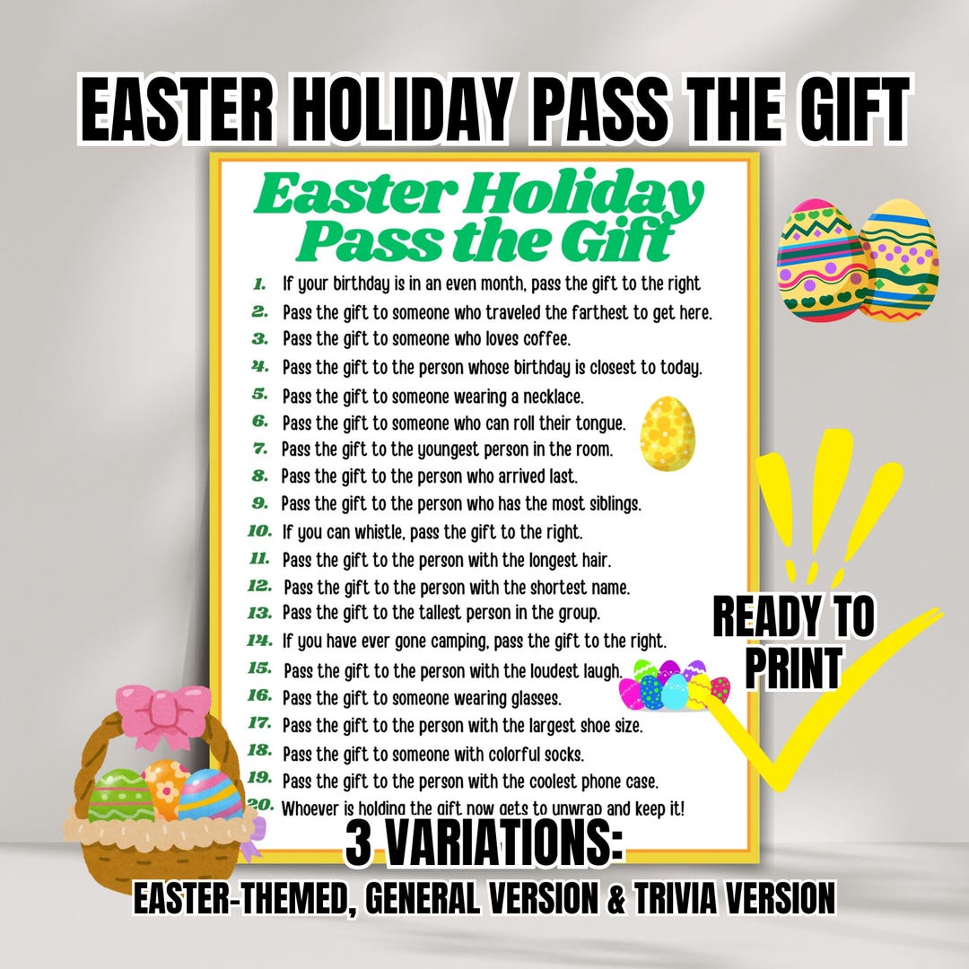 Easter Pass the Gift Game Easter Pass the Egg, Fun Easter Party Game ...
