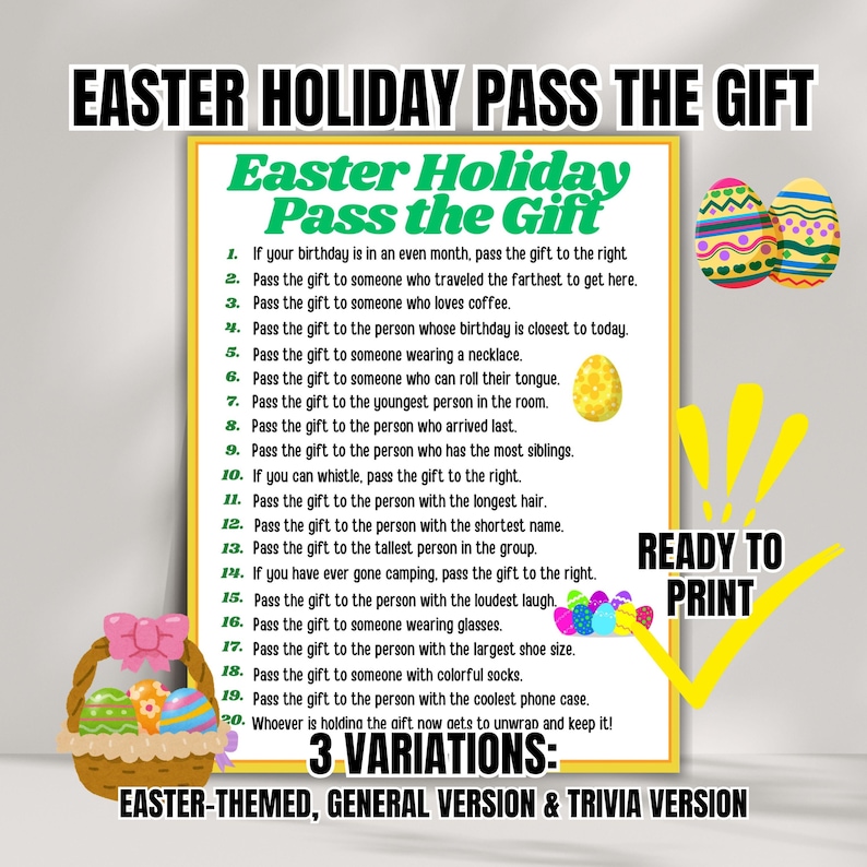 Easter Pass the Gift Game Easter Pass the Egg, Fun Easter Party Game ...
