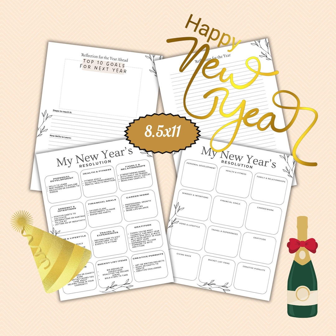 Printable New Year’s Resolution & Year in Review Pdf, New Year 2025 ...