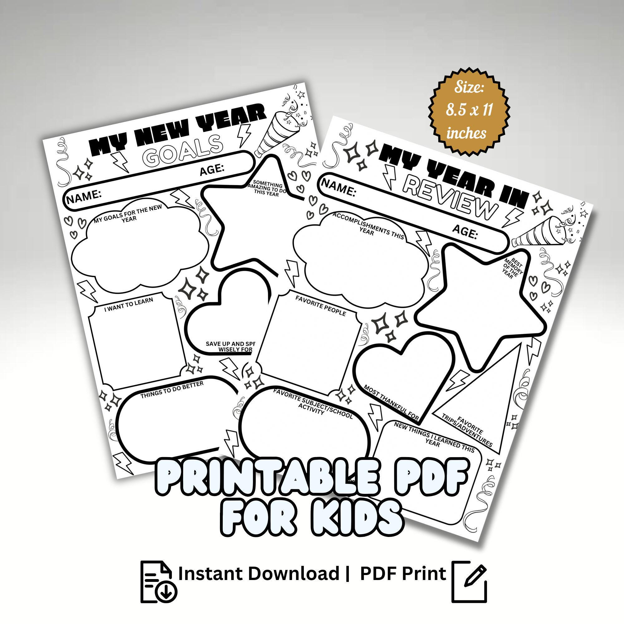 New Year’s Resolution Goals Printable for Kids | 2024 Year in Review ...