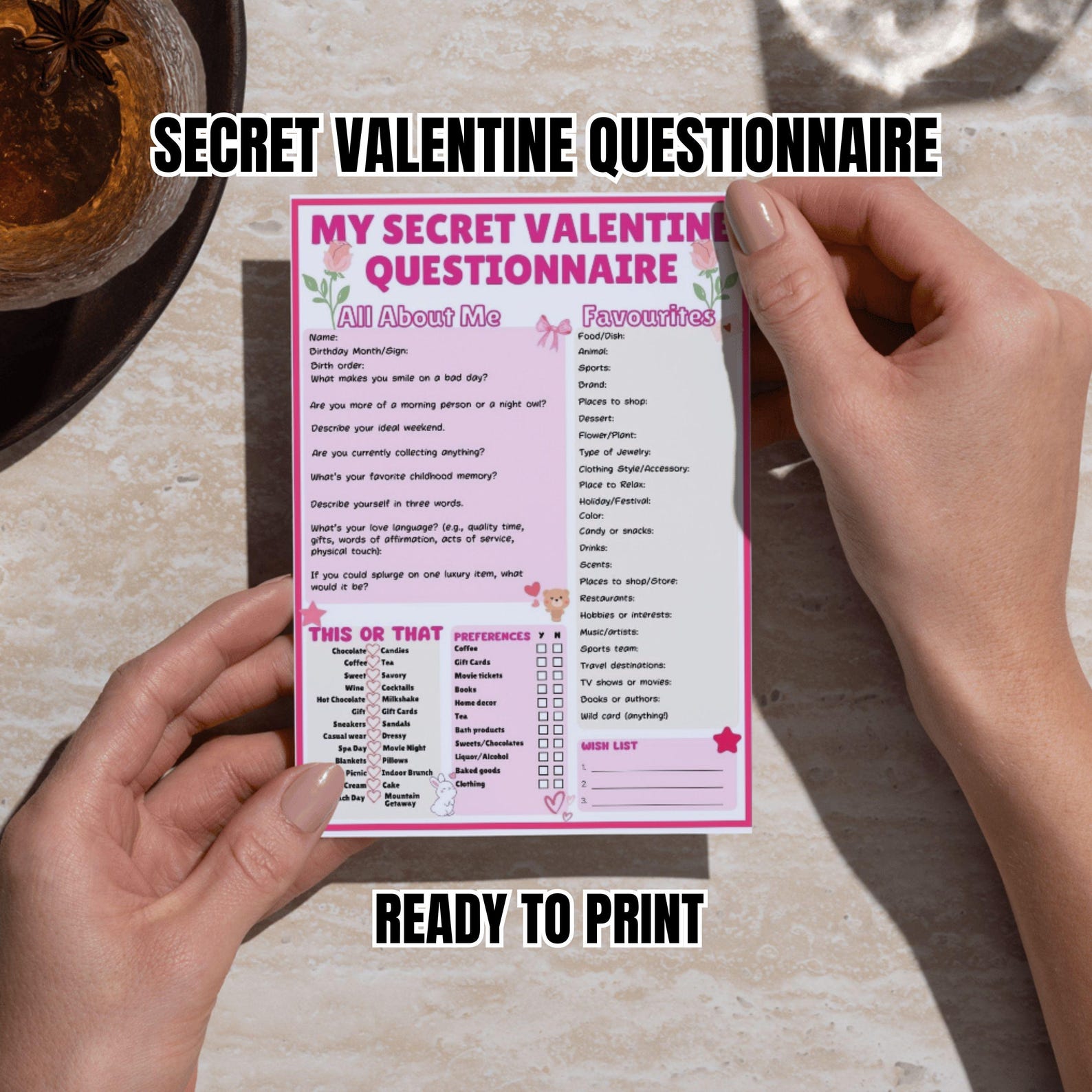 Secret Valentine Survey Questionnaire, Valentine’s Day Gift Exchange ...