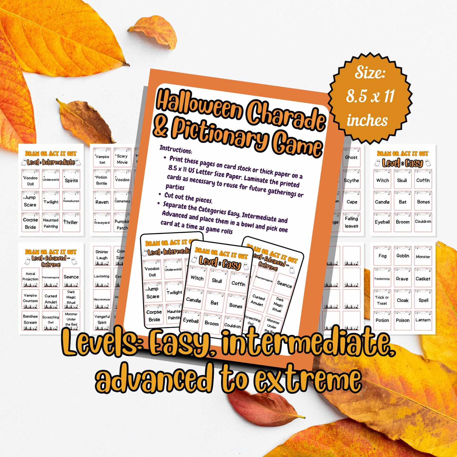 Halloween Charade Pictionary Printable Game Fun Halloween Family ...