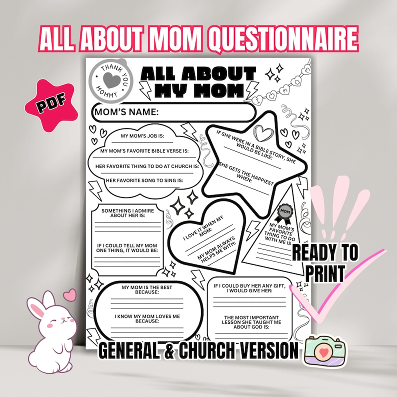 All About My Mom Printable PDF | Mom Questionnaire Kids Mothers Day ...