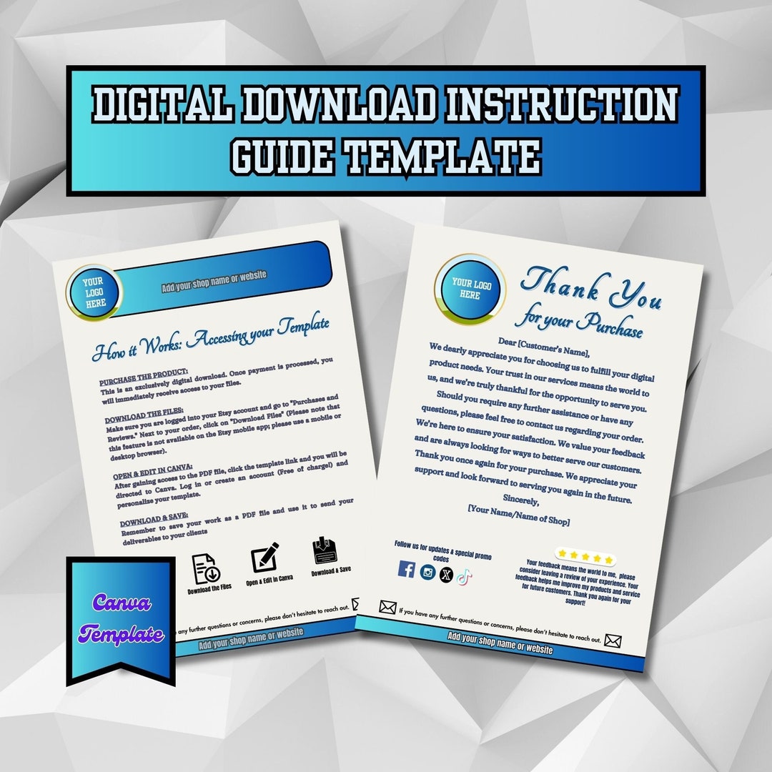 Etsy Digital Instruction Template for Digital Download, Thank You Pdf ...