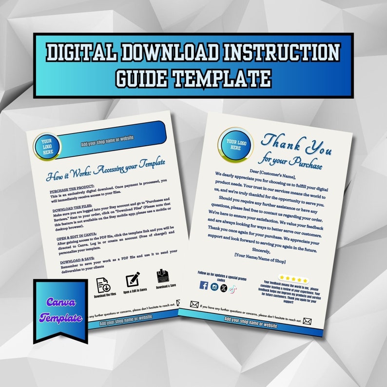 Etsy Digital Instruction Template for Digital Download, Thank You Pdf ...