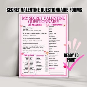 Secret Valentine Survey Questionnaire, Valentine’s Day Gift Exchange ...