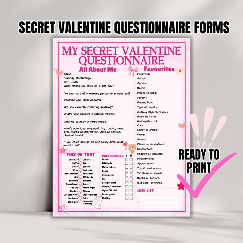Secret Valentine Survey Questionnaire, Valentine’s Day Gift Exchange ...