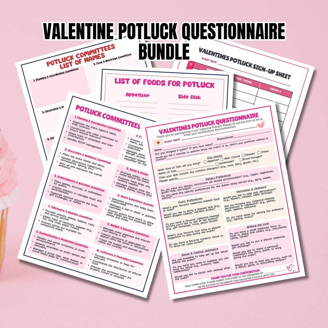 Printable Valentine Potluck Questionnaire , Printable Potluck Sign-up ...