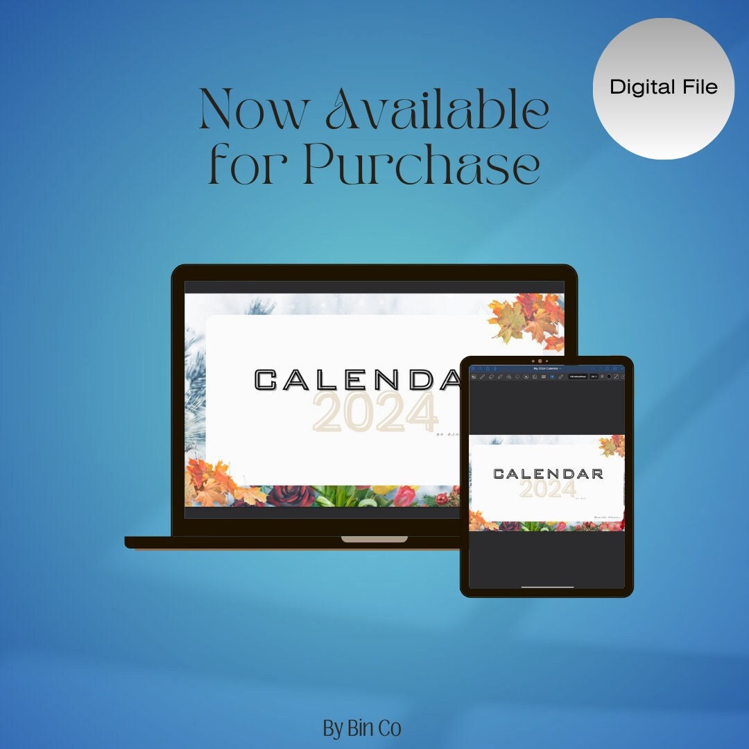 2024 Digital Calendar by Bin | Monthly Digital Planner | Self Motivation Reflection Calendar ...