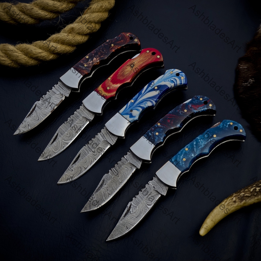 5 POCKET FOLDING KNIFE Custom Handmade Damascus Steel Fold Knives ...