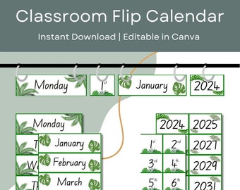 Classroom Flip Calendar, Classroom Decor, Printable, Succulent - Etsy