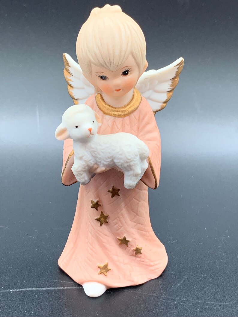 Vintage Lefton China Angel Figurines, Angel With Lamb, Angel With Fawn ...