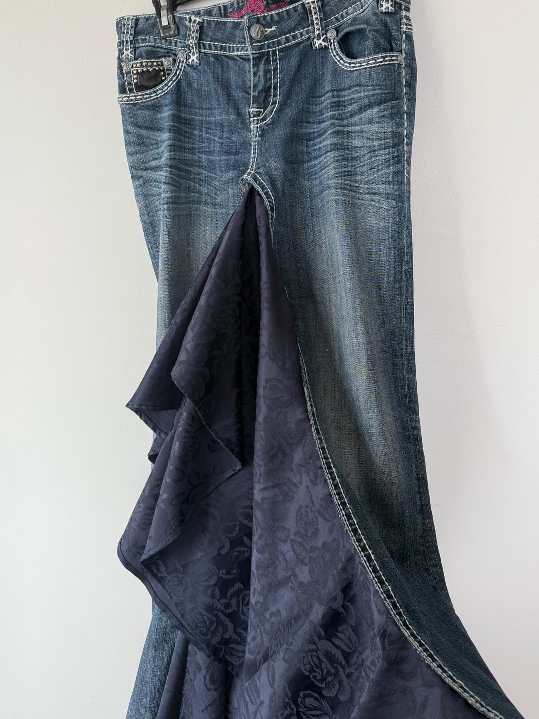 Denim Mermaid Ruffle Skirt, Upcycled Jeans Long Skirt - Etsy
