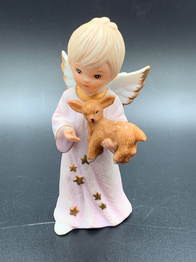 Vintage Lefton China Angel Figurines, Angel With Lamb, Angel With Fawn ...