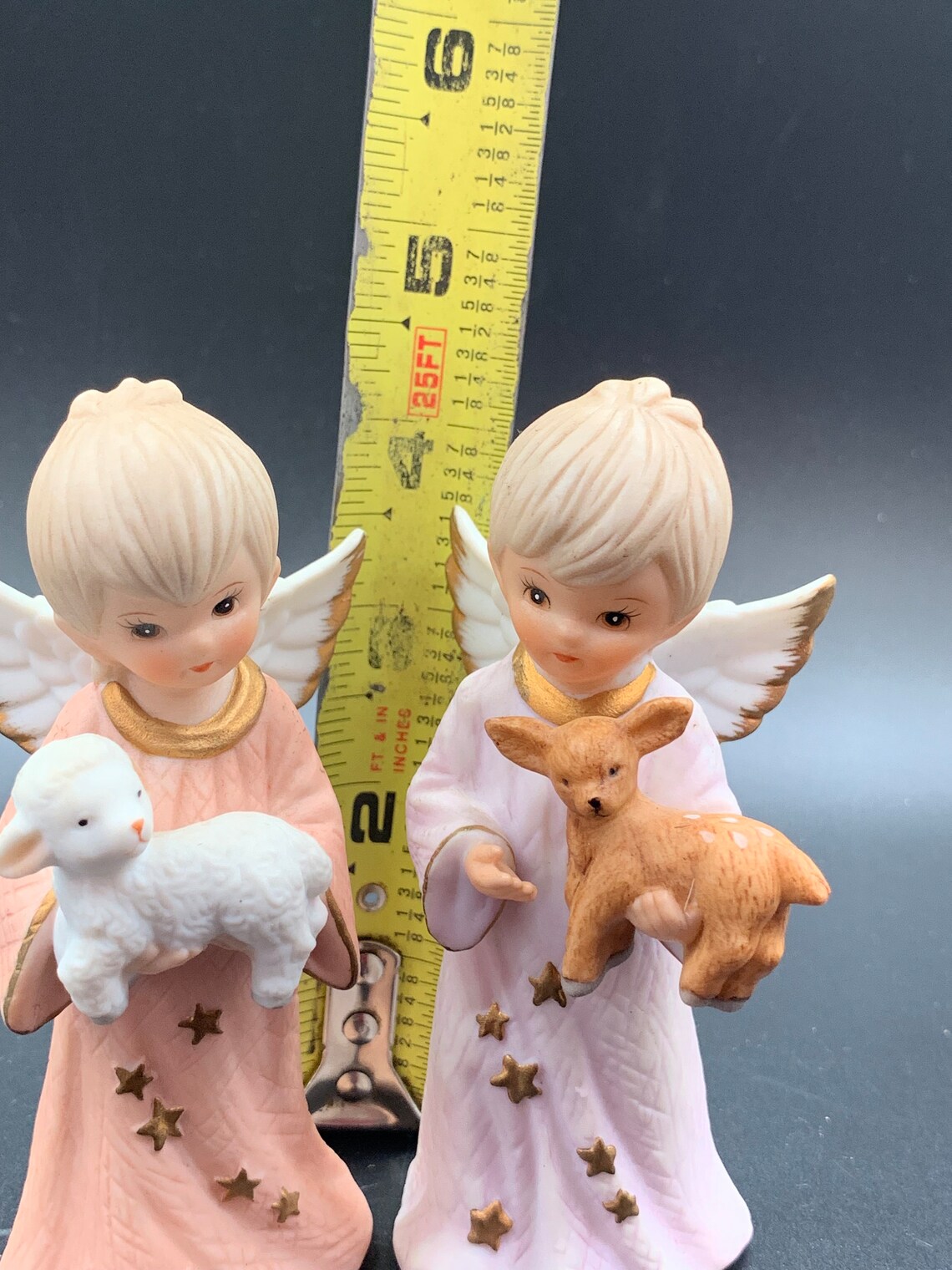 Vintage Lefton China Angel Figurines, Angel With Lamb, Angel With Fawn ...