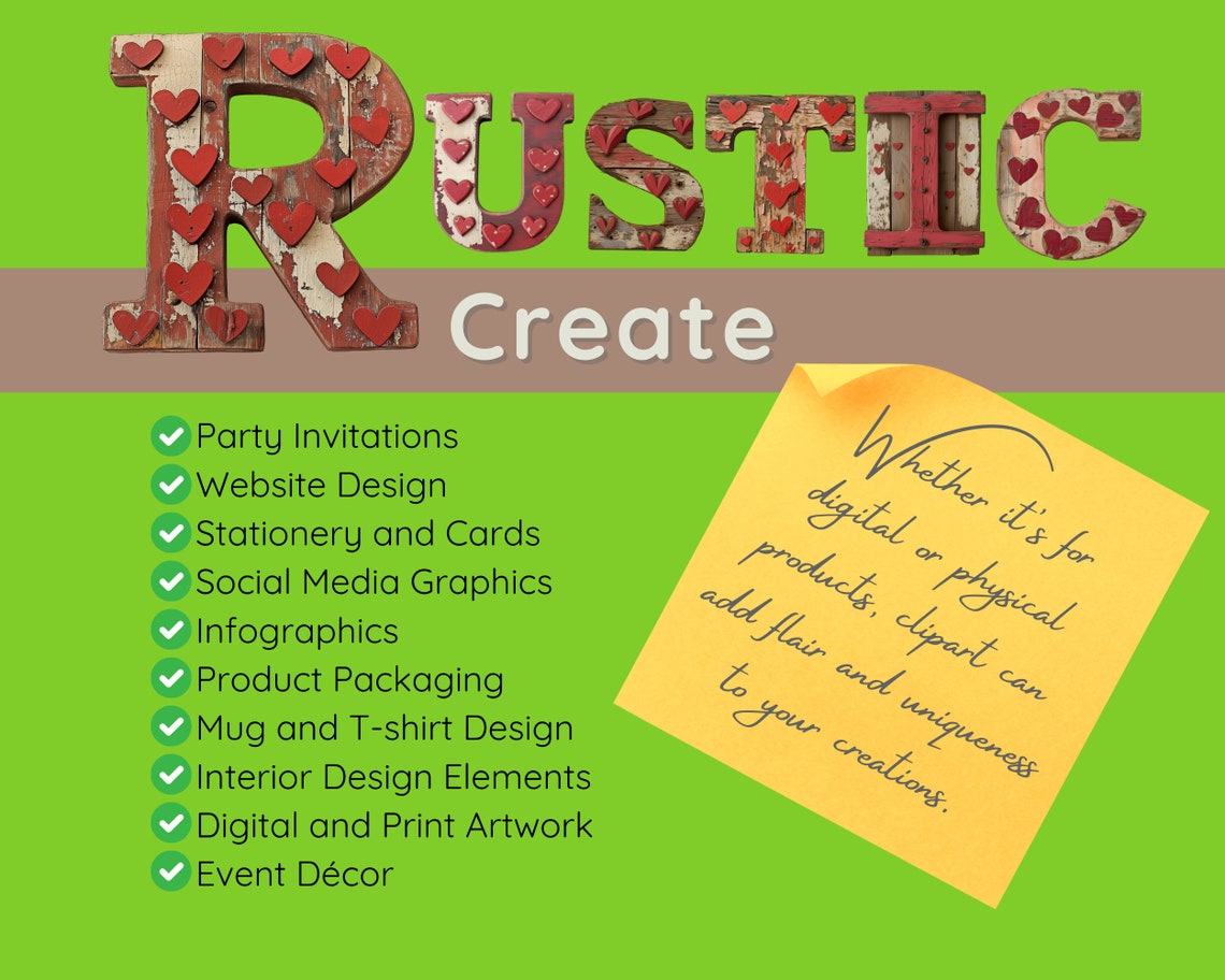 Alphabet Rustic Valentine Love A to Z Clipart Font Typography Uppercase ...