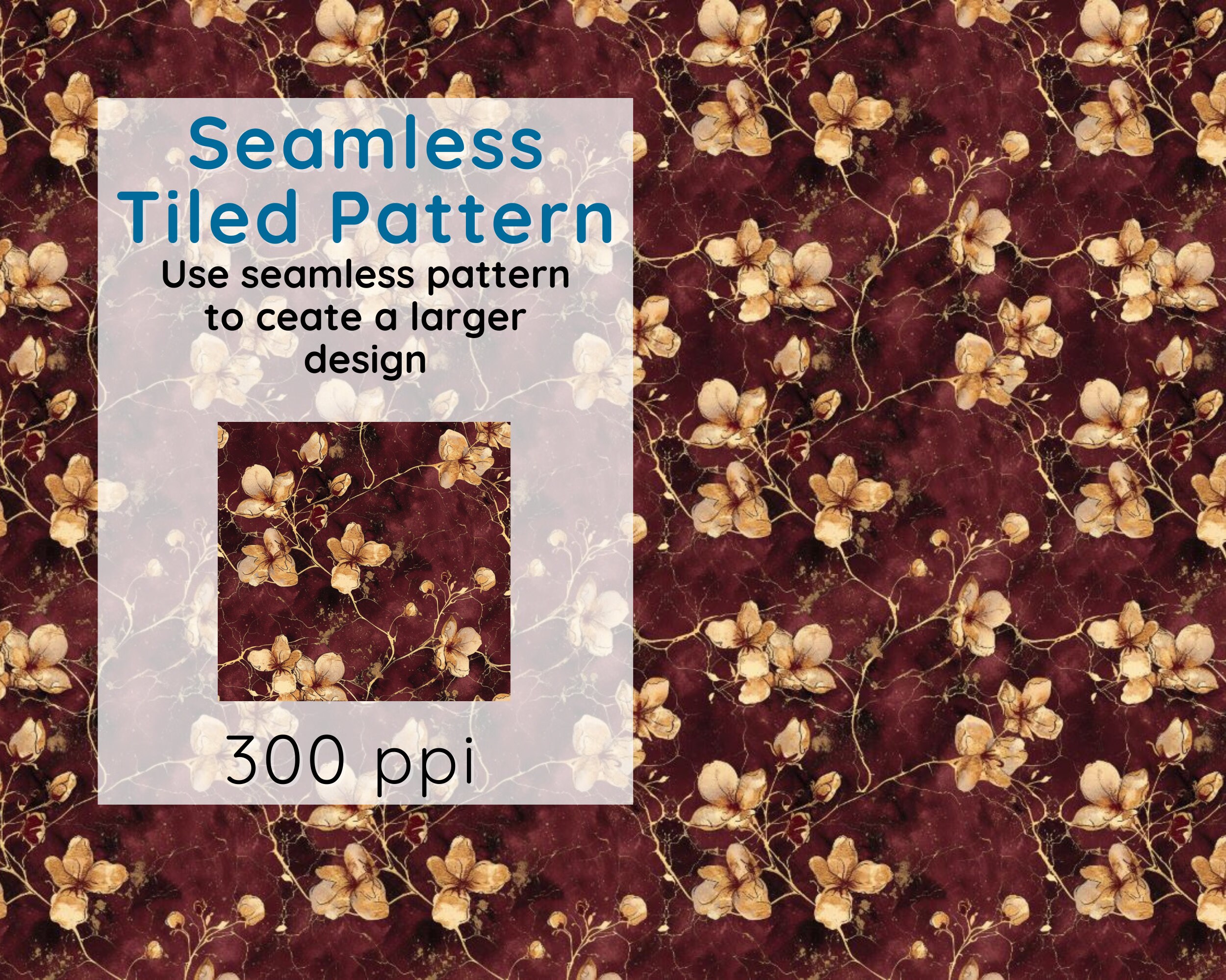 Seamless Patterns Burgundy and Gold Digital Paper PNG Printable Instant ...