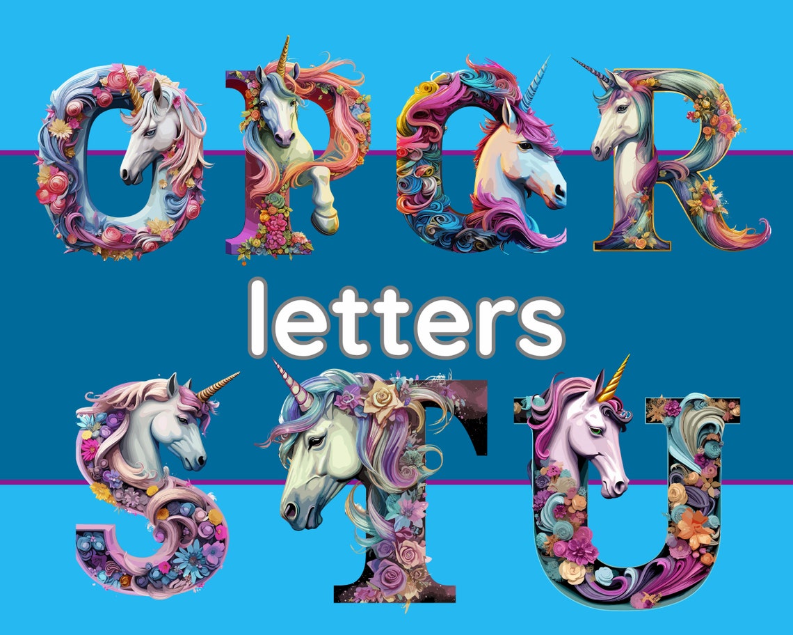 UNICORN Alphabet A to Z Clipart Uppercase Letters and Numbers 0 to 9 ...