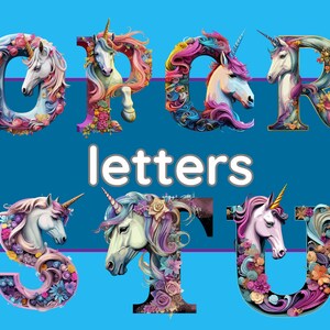 UNICORN Alphabet A to Z Clipart Uppercase Letters and Numbers 0 to 9 ...