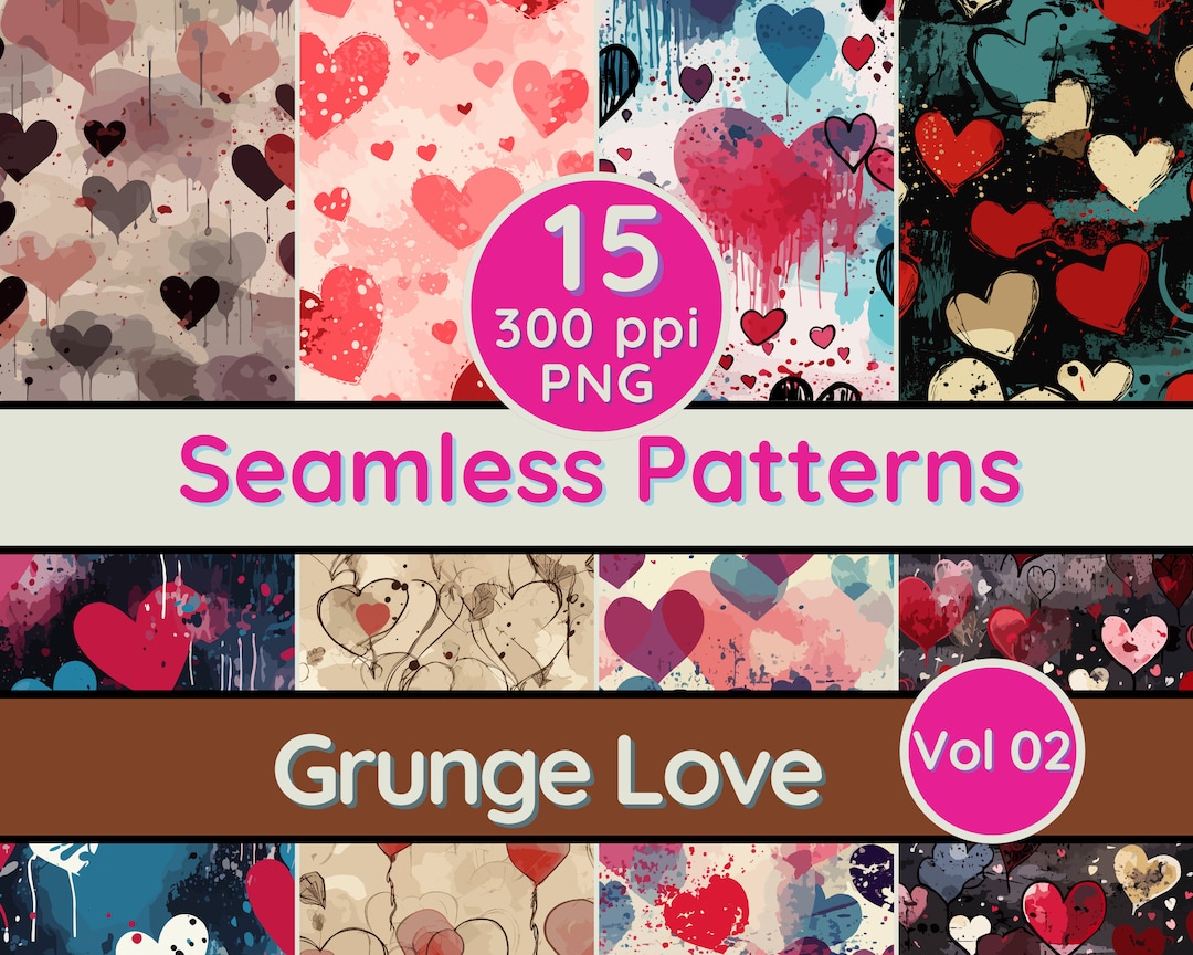 Seamless PNG Digital Patterns Grunge Valentine Love Background DIY ...