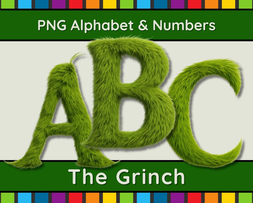 The Grinch Font Clipart: Christmas A-Z Letters & 0-9 Numbers (digital ...