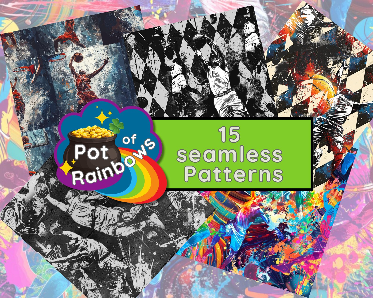 Basketball NBA Seamless Patterns: Sports PNG Background (digital ...