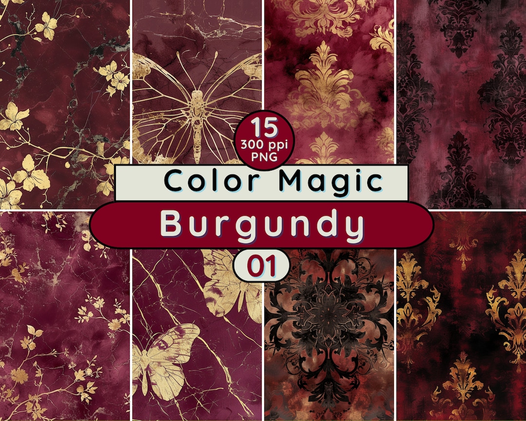 Seamless Patterns Burgundy and Gold Digital Paper PNG Printable Instant ...