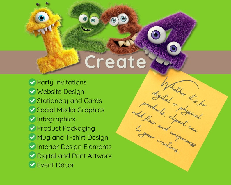 Monster Number Clipart: 0-9 PNG, DIY Scrapbooking (digital Download ...