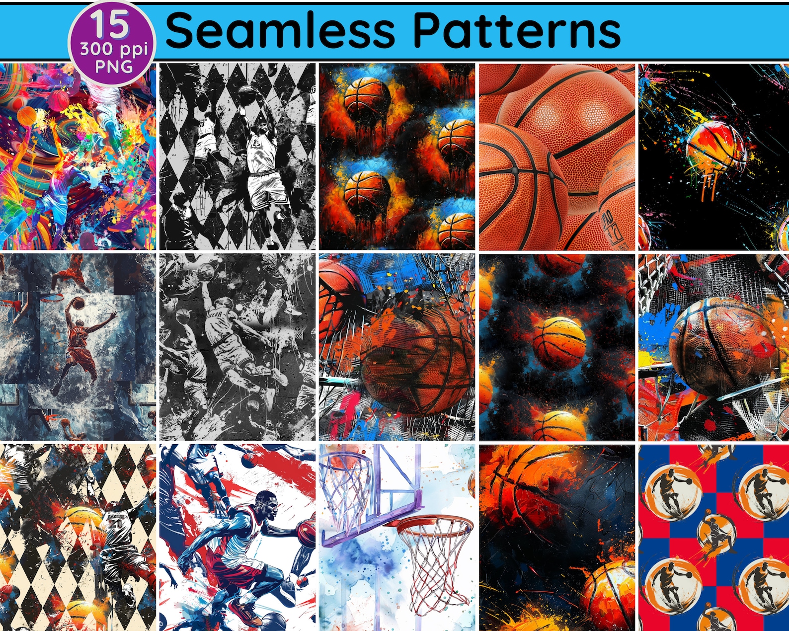 Basketball NBA Seamless Patterns: Sports PNG Background (digital ...
