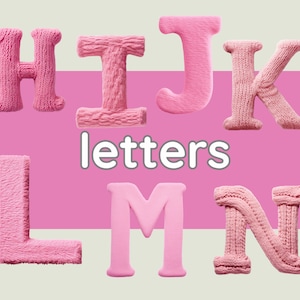 Alphabet A to Z Clipart Knitted Pink Uppercase Letters and Numbers 0 to ...