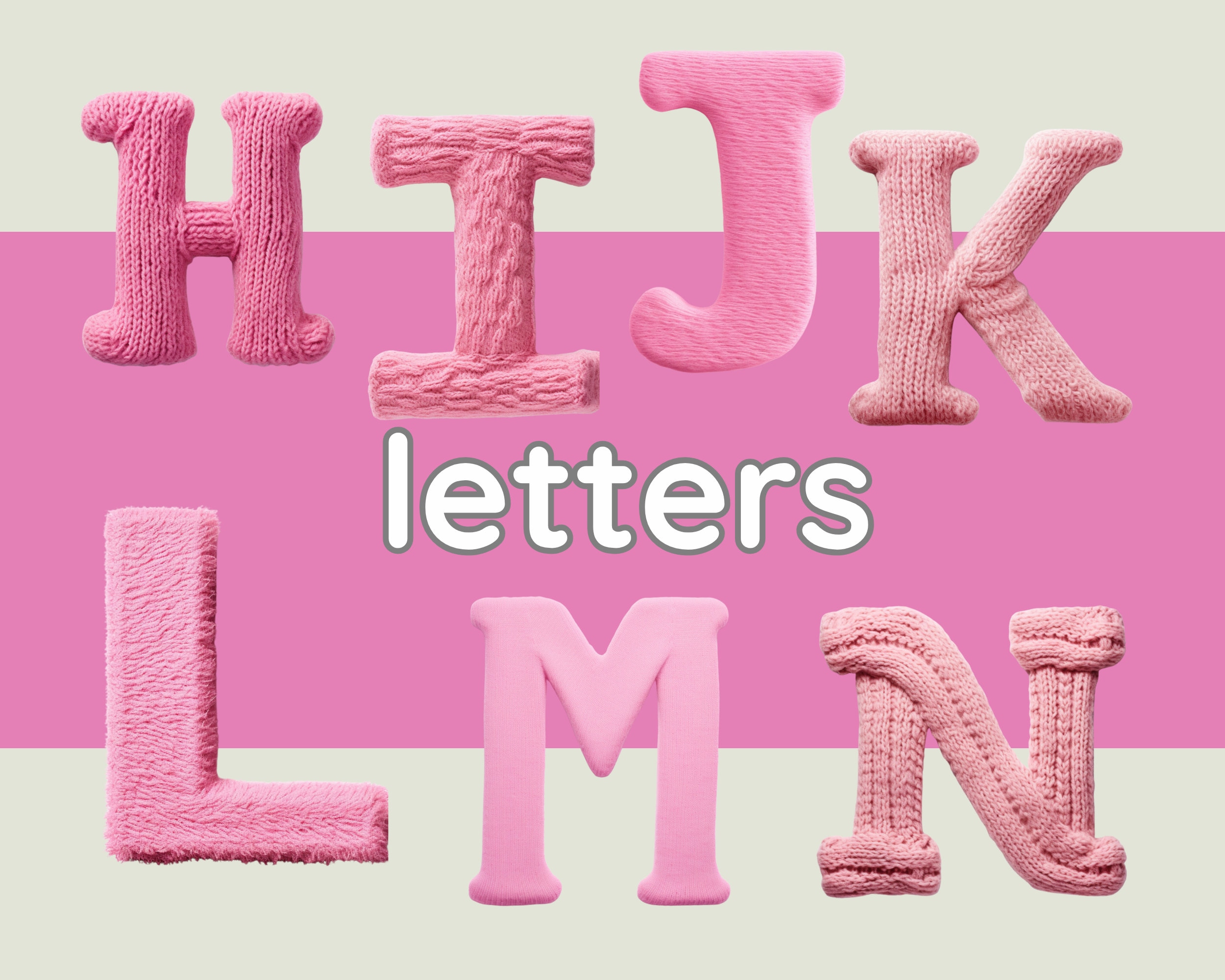 Alphabet A to Z Clipart Knitted Pink Uppercase Letters and Numbers 0 to ...