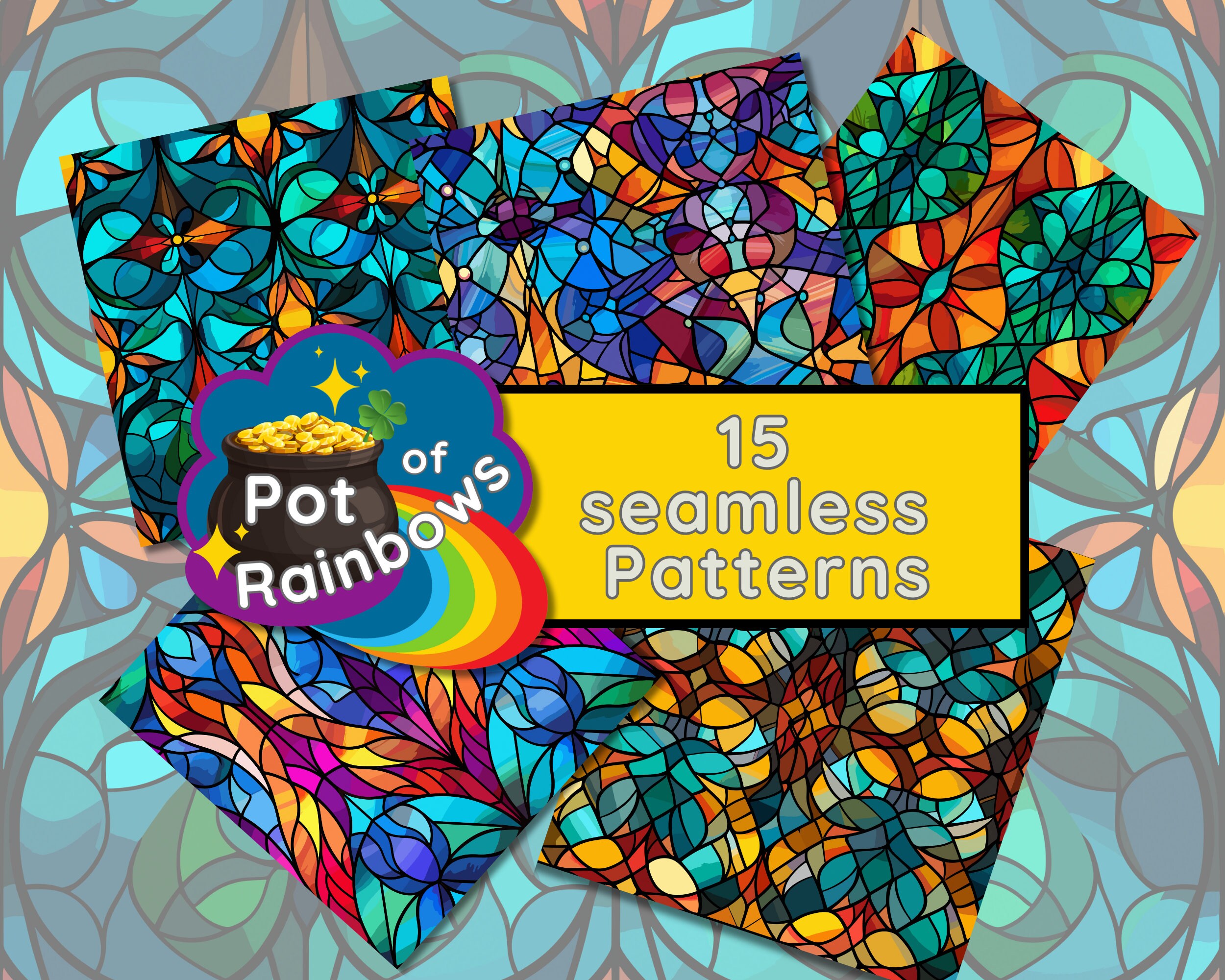 Stained Glass Seamless Patterns: Scrapbook Paper, Printable Decor (PNG ...