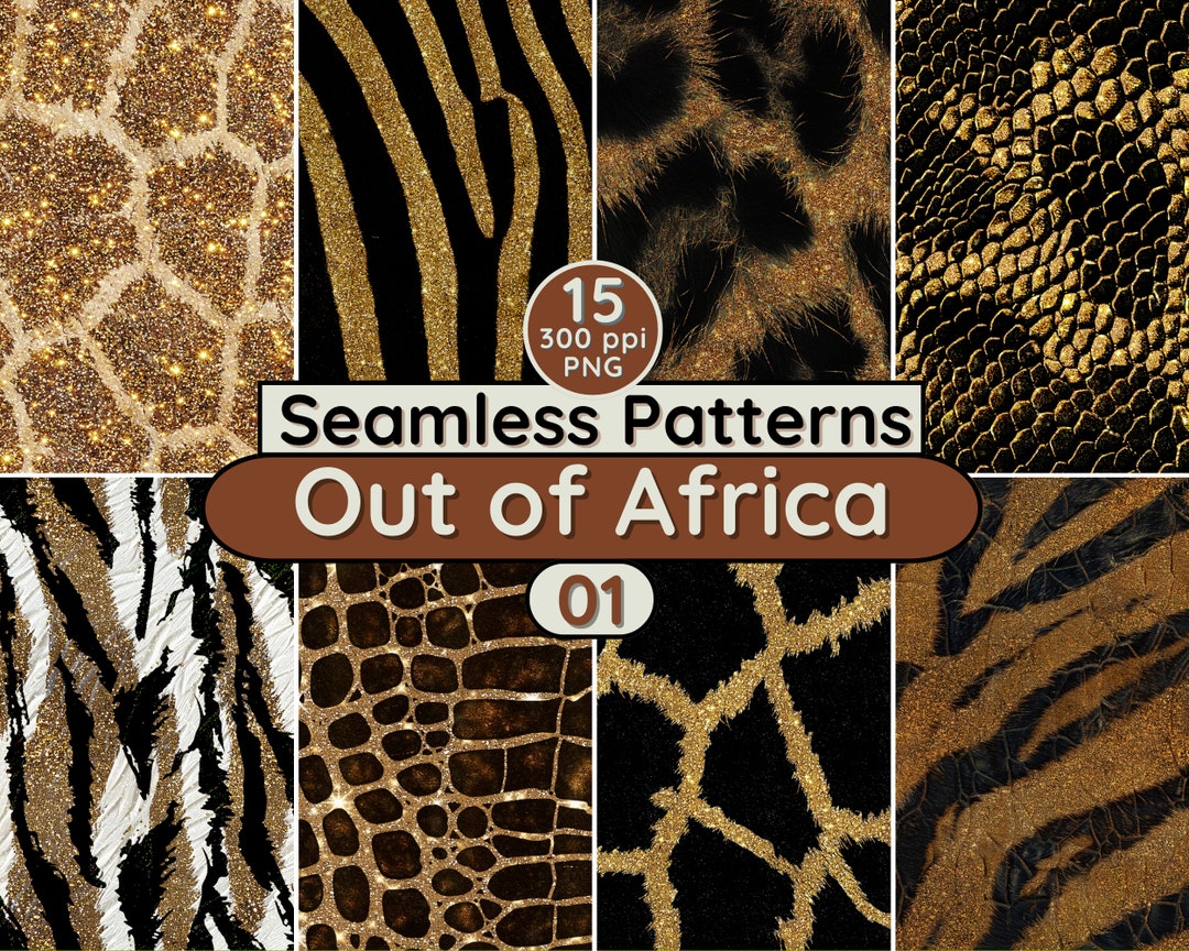 Animal Safari Seamless Patterns: Black and Gold Digital Paper (PNG) - Etsy