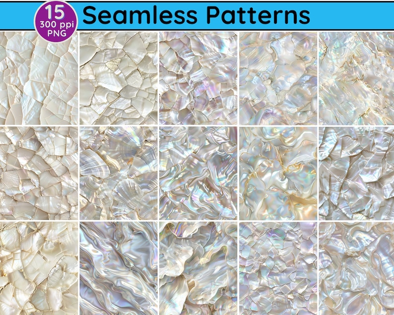 Mother of Pearl Seamless Patterns: Iridescent PNG Backgrounds (digital ...
