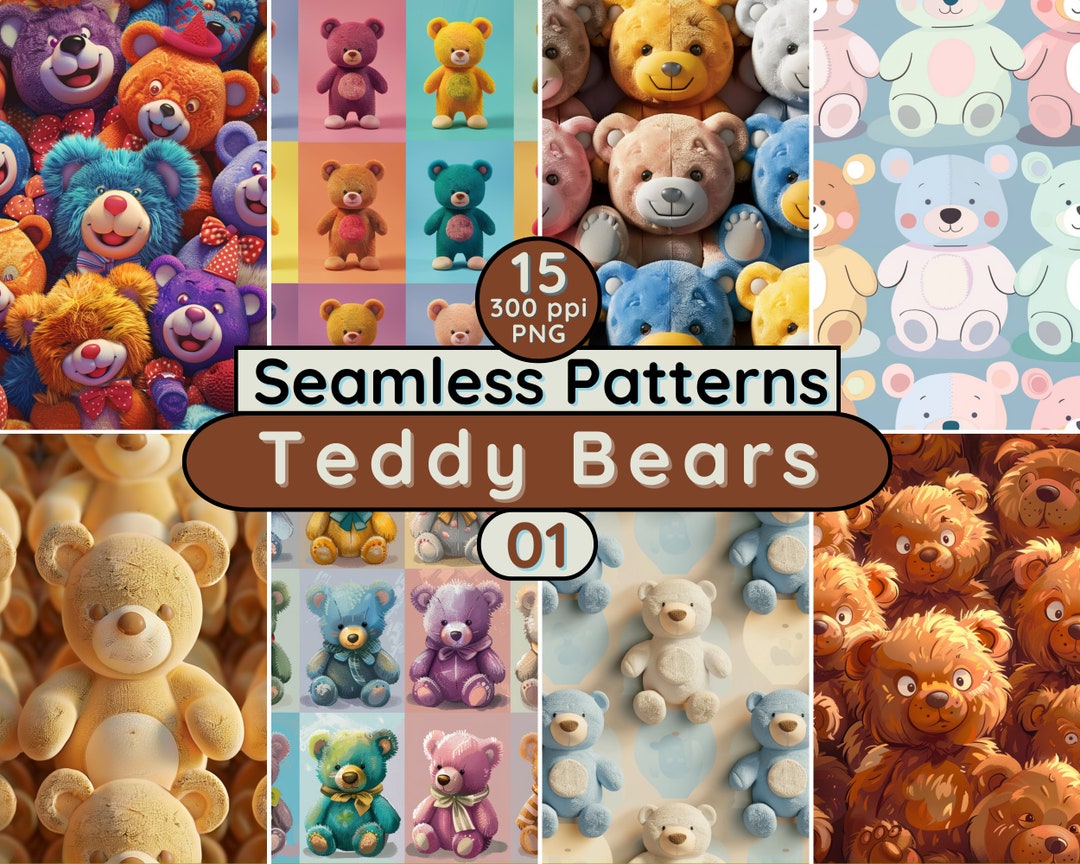Teddy Bear Seamless Patterns: Scrapbook Paper, Fabric Print (digital ...
