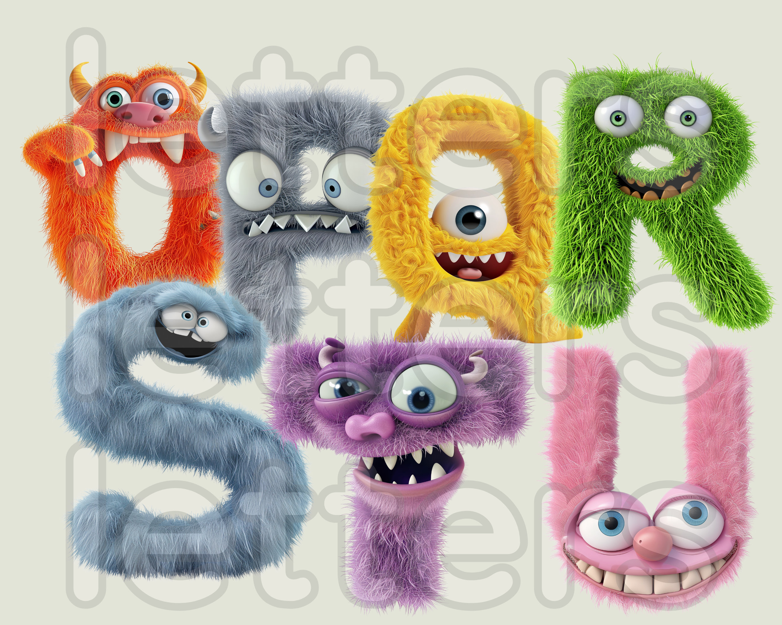 A to Z Clipart Font Cute Monsters Typography Uppercase Letters PNG ...