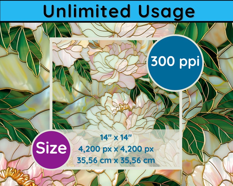 Stained Glass Flowers Seamless Pattern: Botanical PNG Background ...