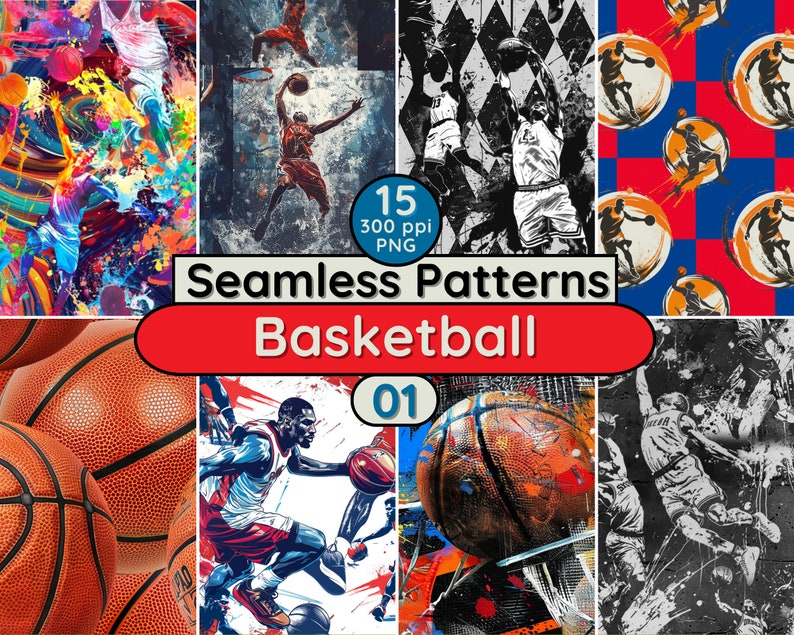 Basketball NBA Seamless Patterns: Sports PNG Background (digital ...