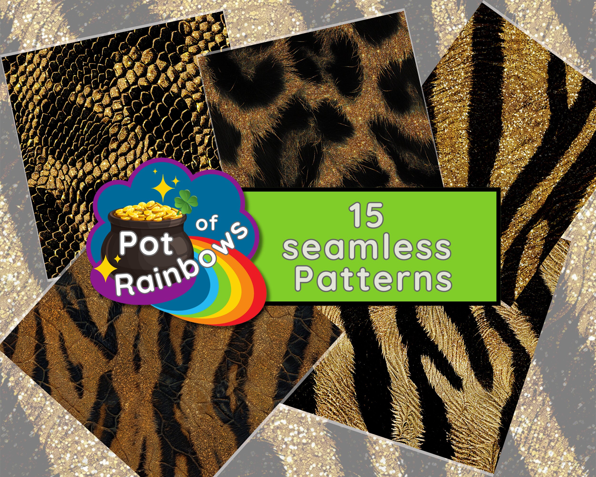 Animal Safari Seamless Patterns: Black and Gold Digital Paper (PNG) - Etsy