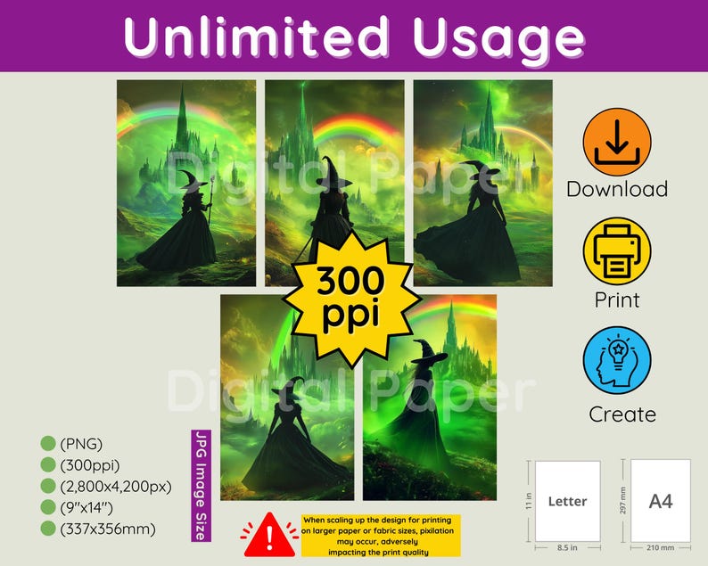 Wicked Witch Digital Paper, Wizard of Oz Printable (digital Download ...
