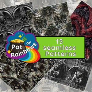 Gargoyle Gothic Seamless Patterns: PNG Backgrounds (digital Download ...