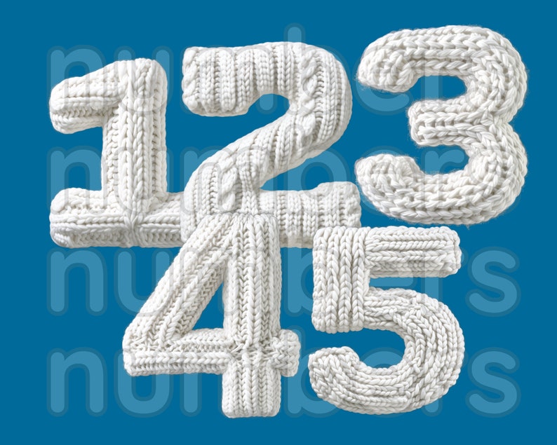 0 to 9 Clipart Font Typography Numbers Knitted White PNG Transparent ...
